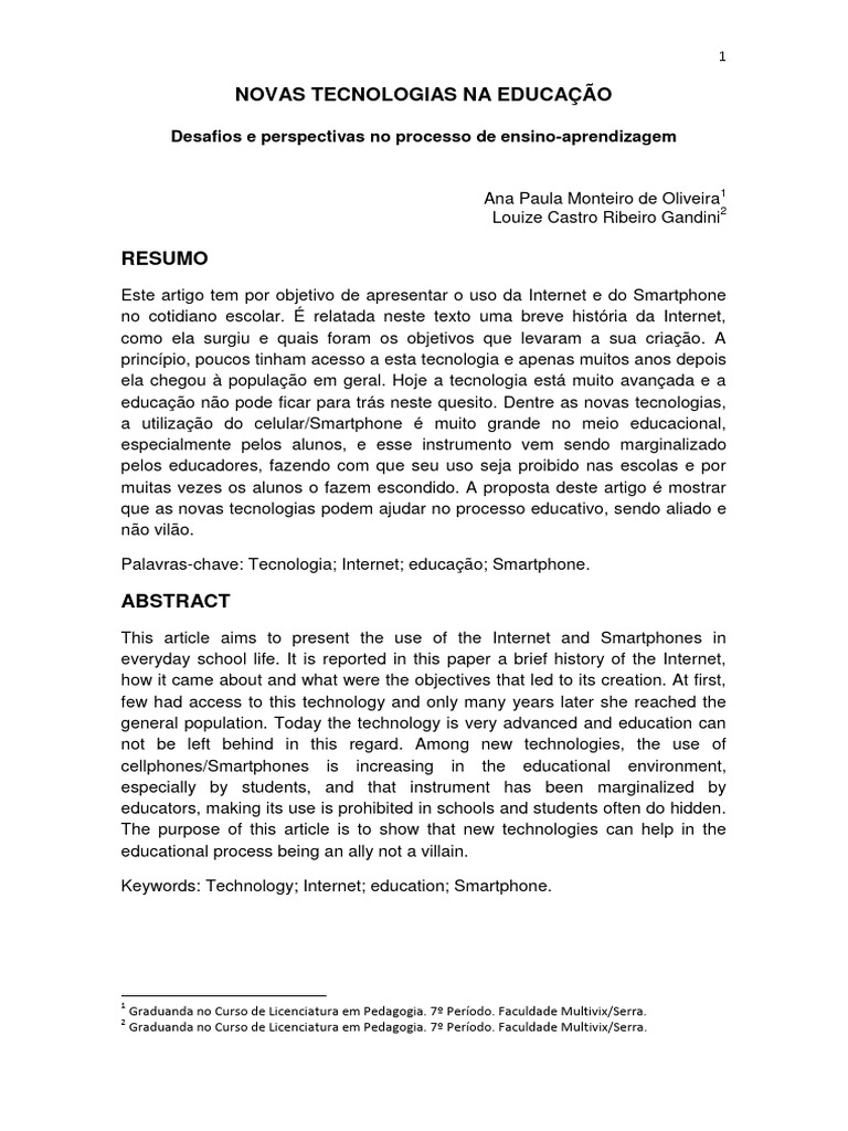 Novas Tecnologias Na Educacao Pdf Tecnologia Da Informação E