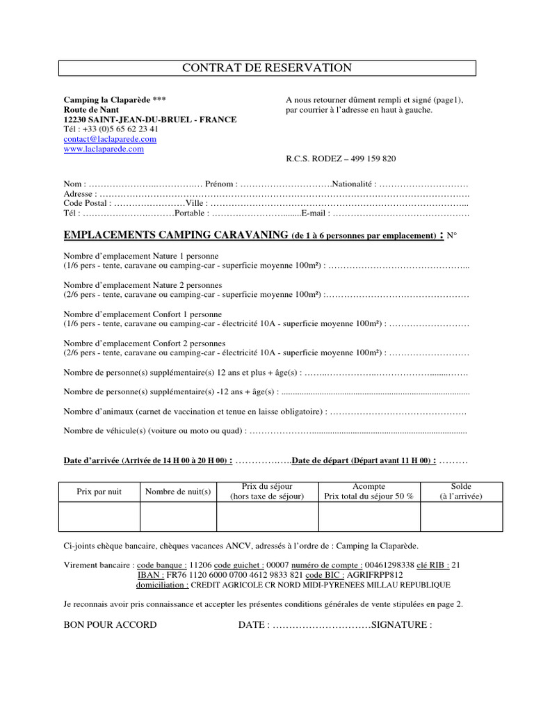 Contrat de Reservation La Claparede 2023 | PDF | Facture