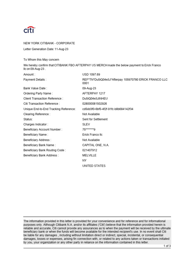Erick Franco LLC Pop | PDF | Citigroup | Damages