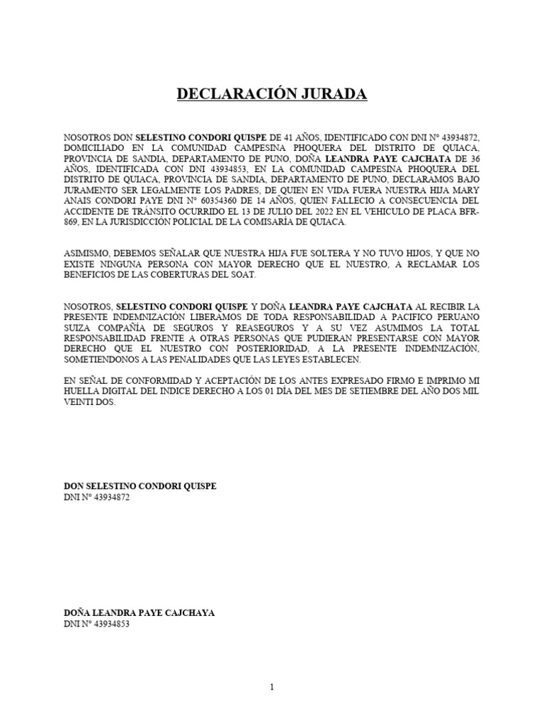 Declaracion Jurada | PDF