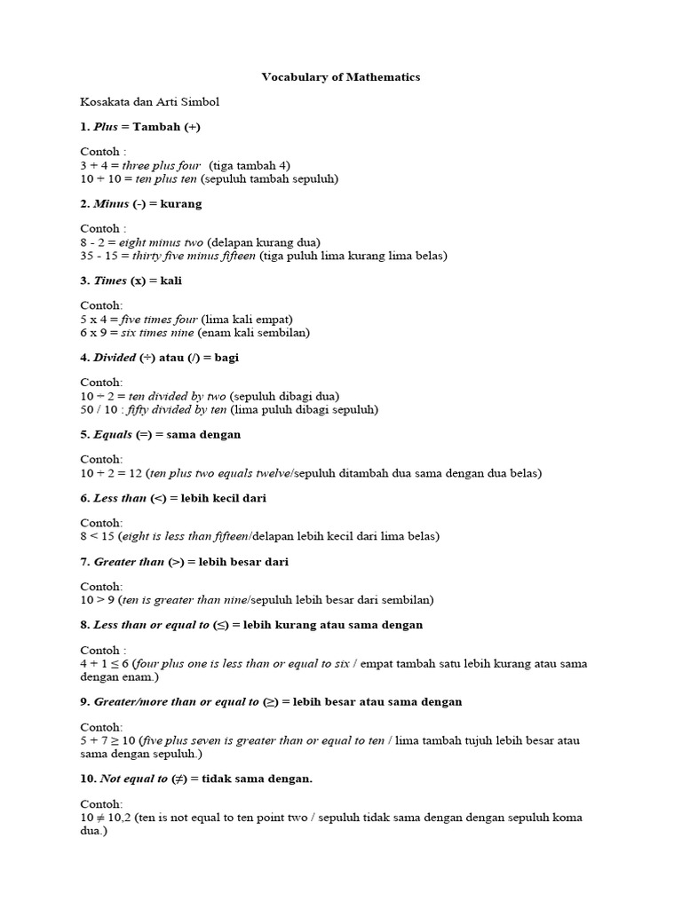 Vocabulary of Mathematics | PDF