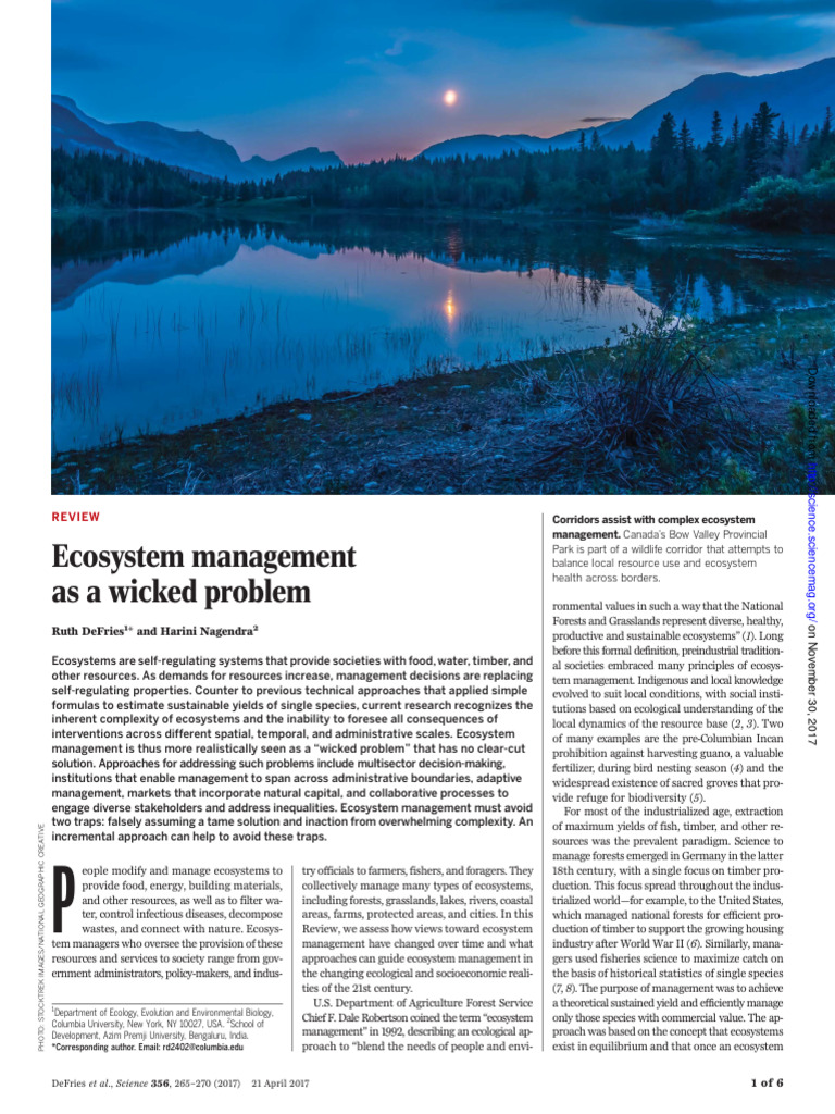Ecosystem Management as a Wicked Problem | PDF | Ecology | Ecosystem