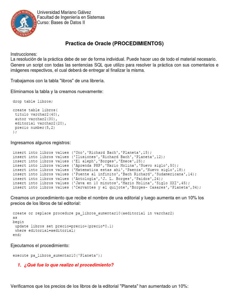 LAB1-Practica de Procedimiento | PDF | SQL | Programación de computadoras