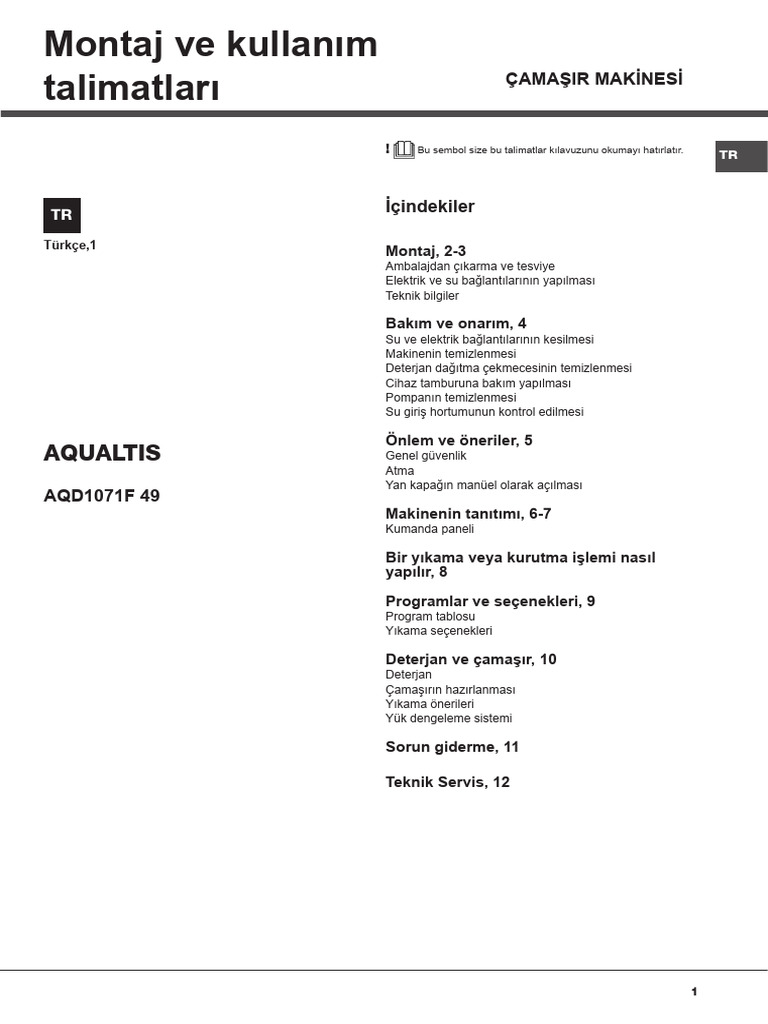 Ariston Aqd1071f Kullanim Klavuzu 1559 | PDF