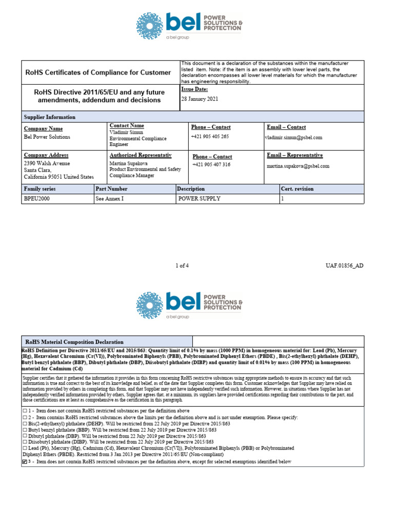 Cert BPS BPEU2000 ROHS | PDF | Capacitor | Alternating Current