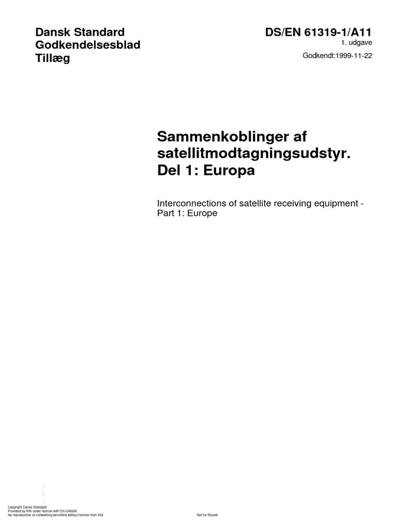 Sammenkoblinger Af Satellitmodtagningsudstyr. Del 1: Europa: Dansk ...