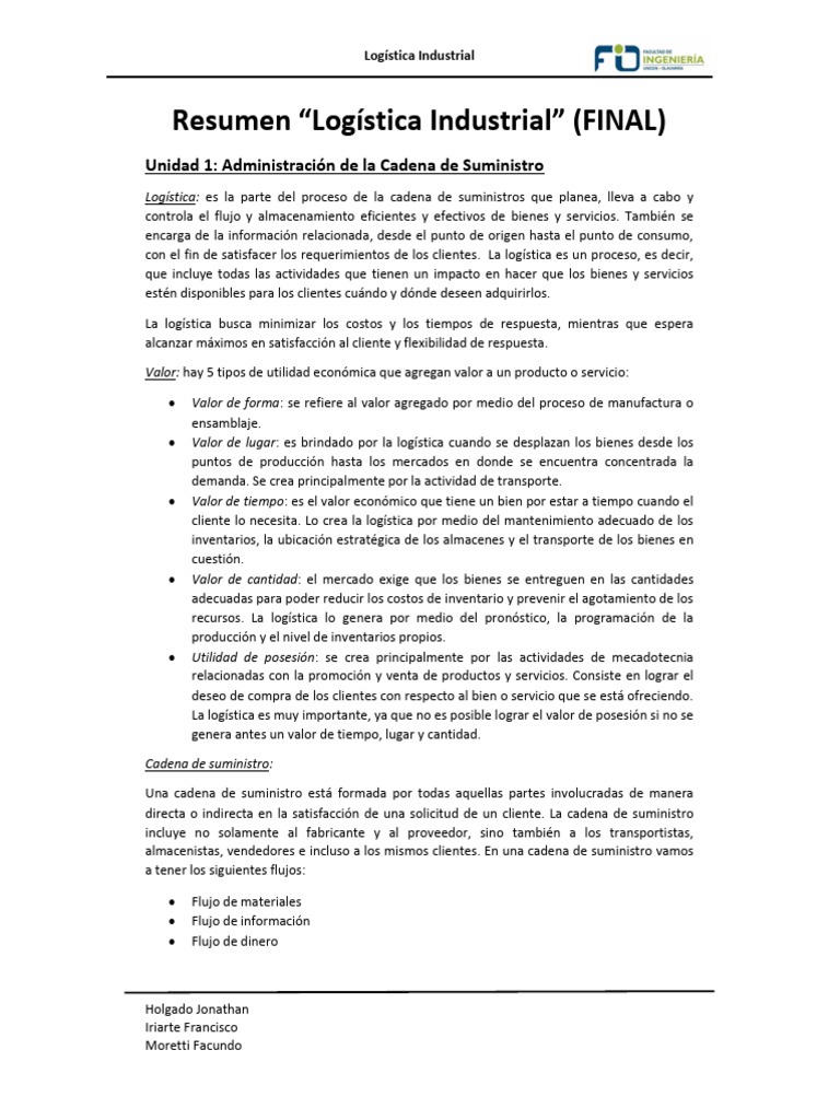 Resumen Final Logística | PDF | Logística | Inventario