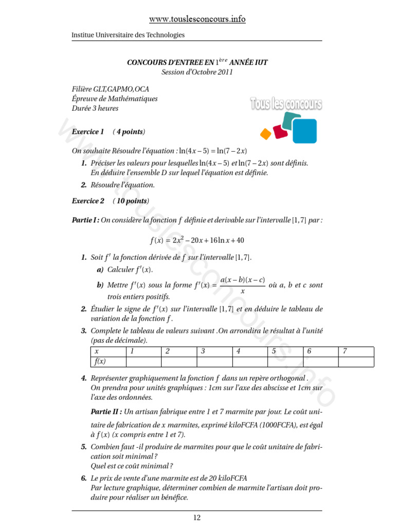 Iut PFTT 1 2011 | Descargar gratis PDF | Mathématiques