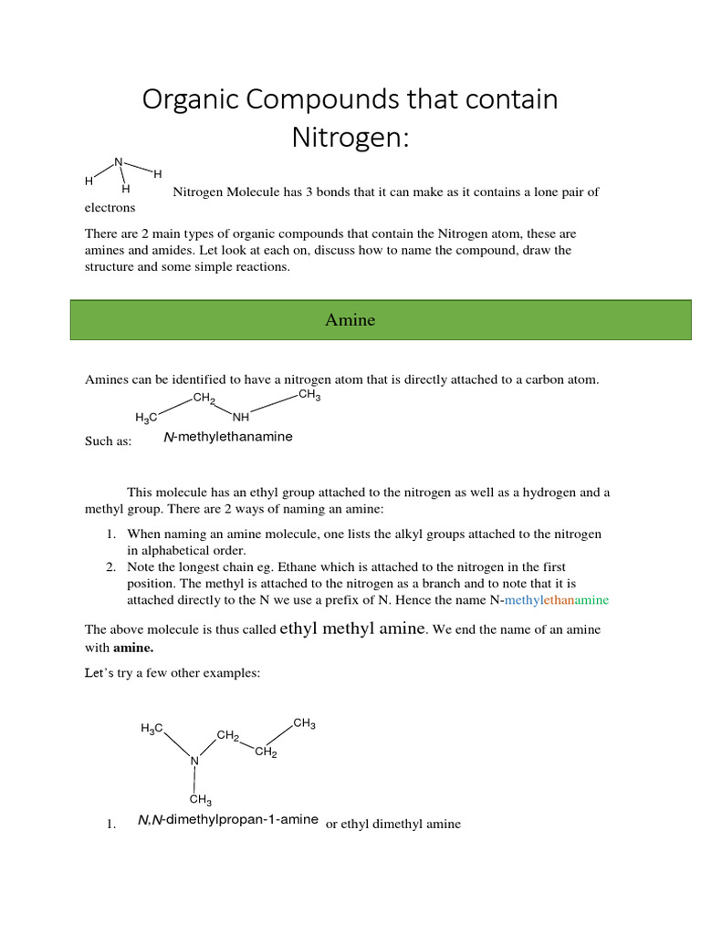 Chemistry Notes Compounds With Nitrogen | PDF | Amine | Methyl Group