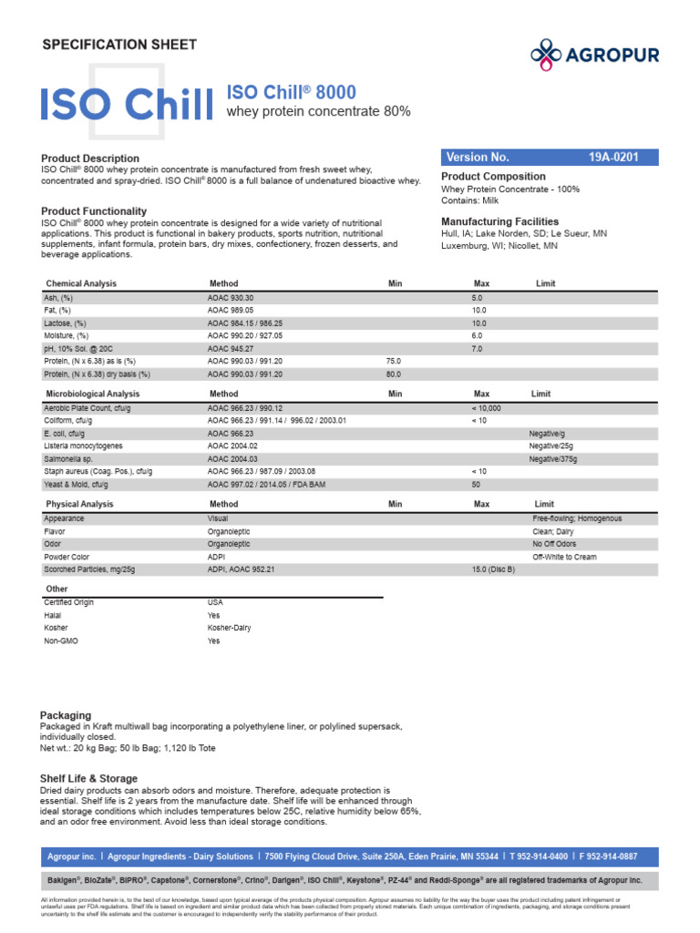 ISO Chill 8000: Whey Protein Concentrate 80% | PDF | Nutrition | Diet ...