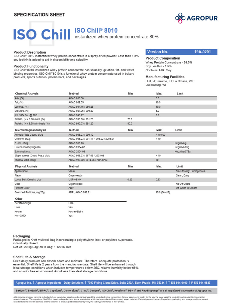 ISO Chill 8010: Instantized Whey Protein Concentrate 80% | PDF | Shelf ...