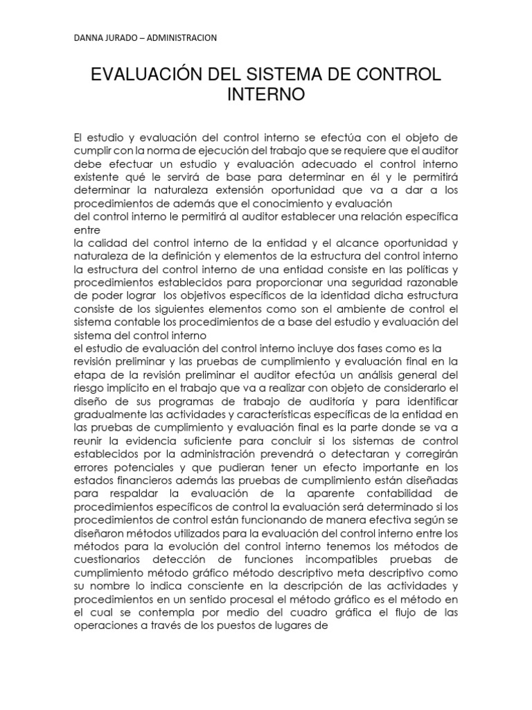 Ensayo Control Interno Unidad 3 | PDF | Evaluación | Contralor