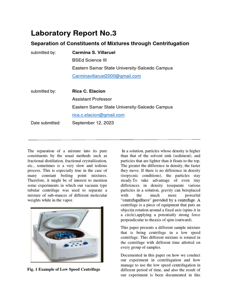 Laboratory Report 3 Centrifuge | PDF | Centrifuge | Centrifugation