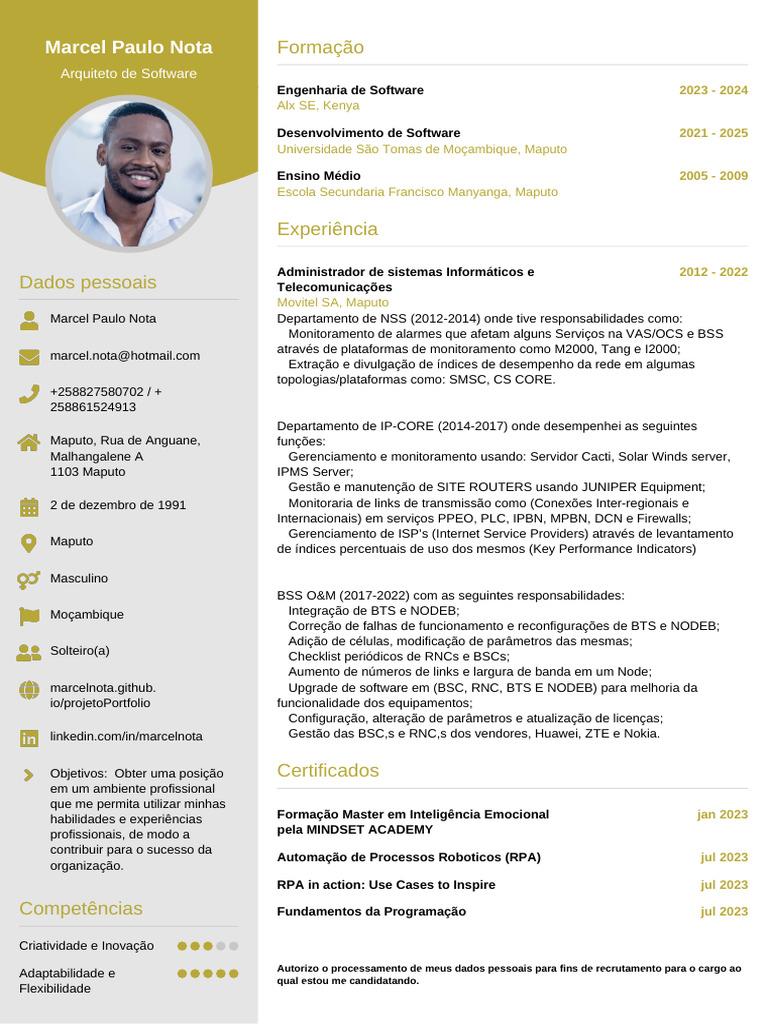 CV Marcel Paulo Nota | PDF | Java (linguagem de programação) | Ciência ...