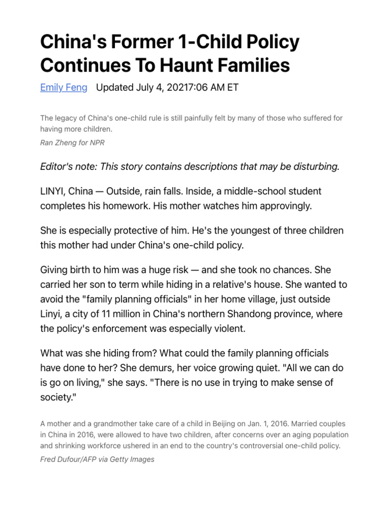 China's One-Child Policy Legacy | PDF | China | World Politics