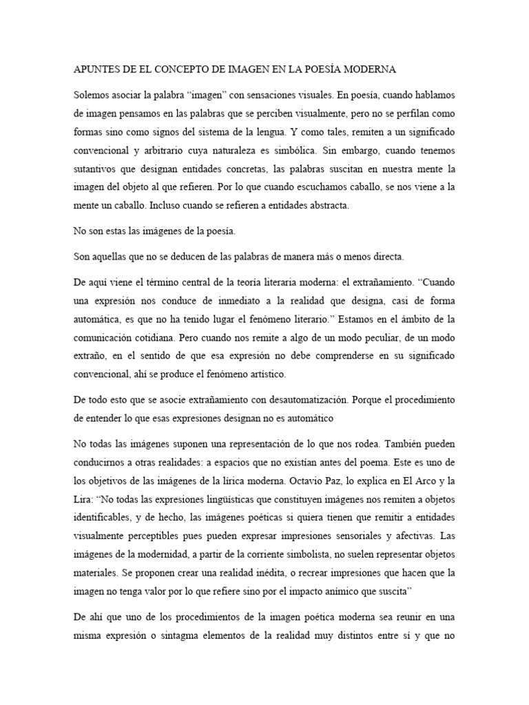 APUNTES DE EL CONCEPTO DE IMAGEN EN LA POESÍA MODERNA | PDF | Imagen ...