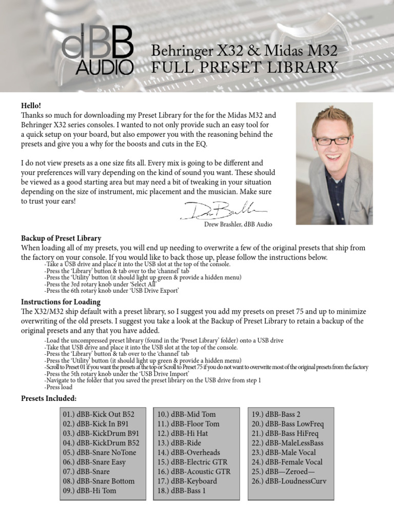 X32 Preset Library Documentation | PDF | Equalization (Audio) | Drum Kit