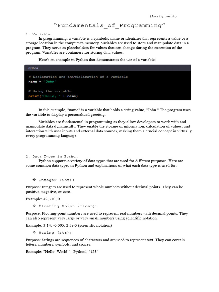 Fundamentals Assignment | PDF | Input/Output | Data Type Fundamentals Assignment | PDF | Input/Output | Data Type