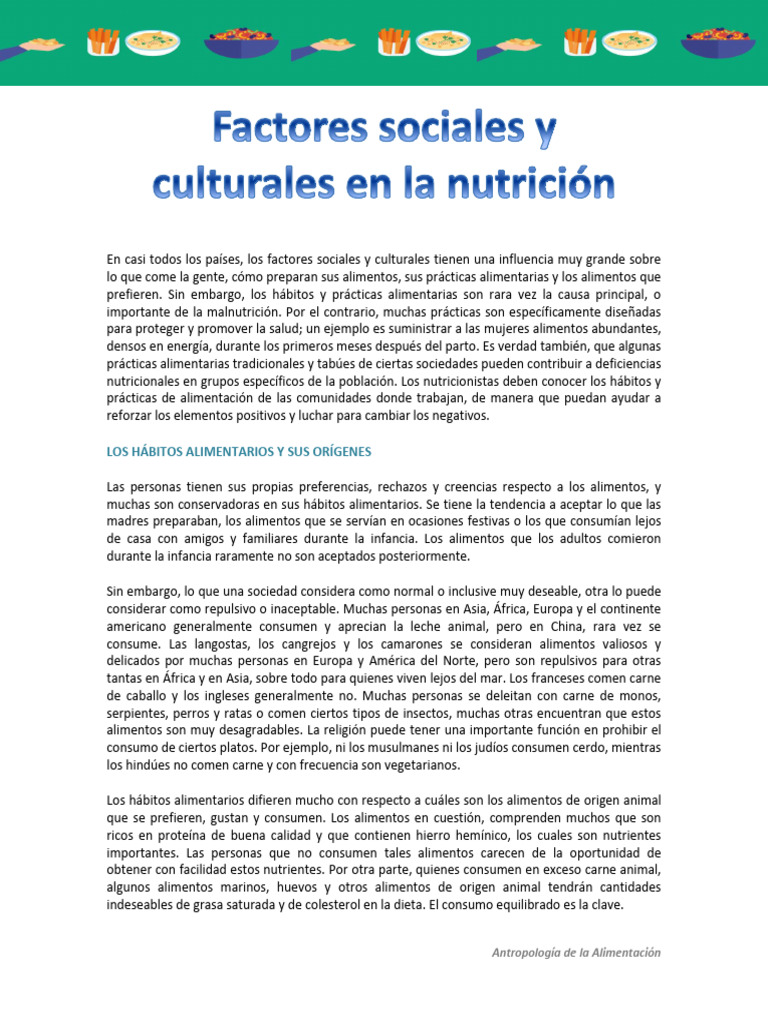 Factores Sociales Y Culturales En La Nutrición Pdf Alimentos