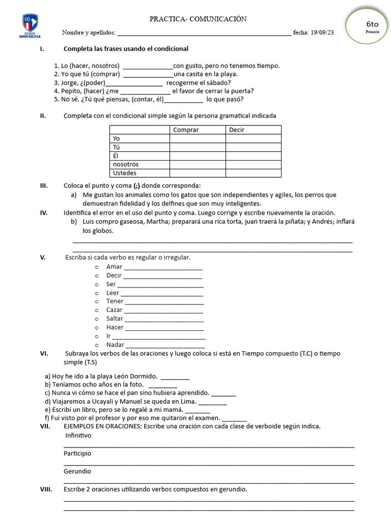Practica - Comu - 6° | PDF | Verbo | Mecánica del lenguaje