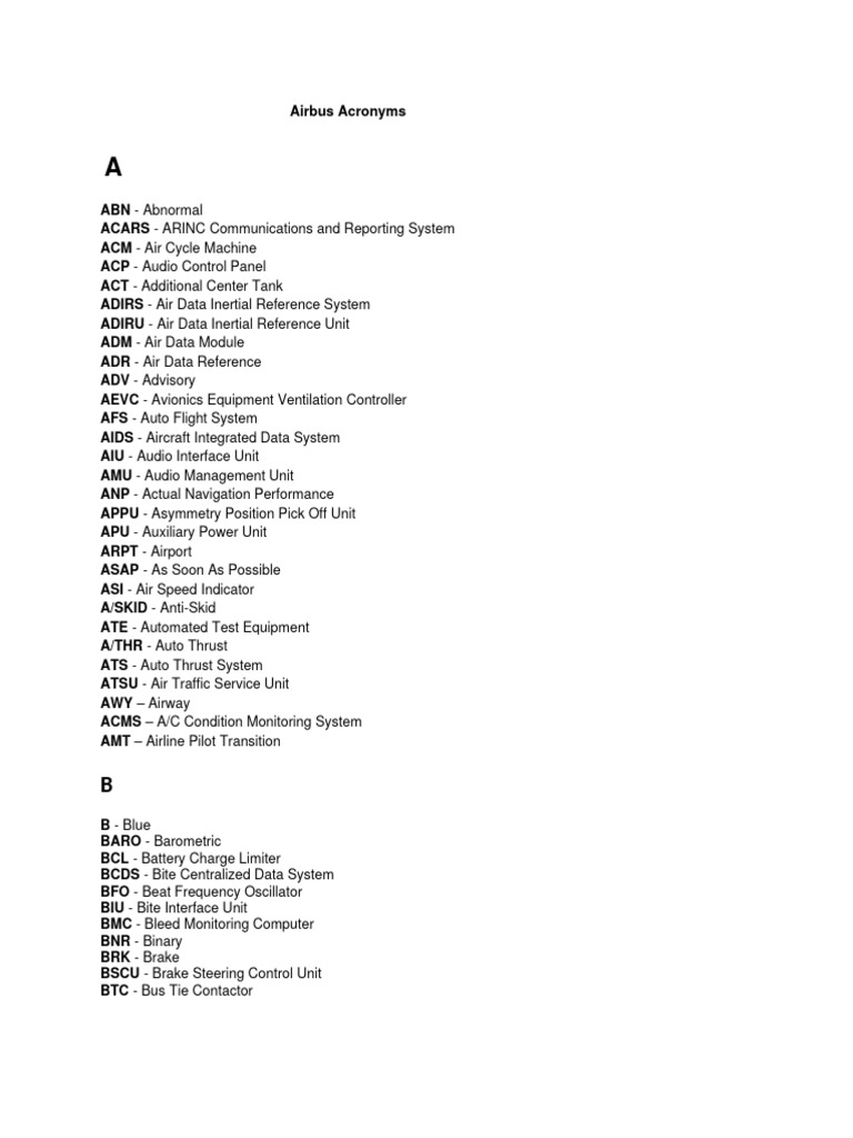 Airbus Acronyms | PDF | Flight Recorder | Vehicle Parts