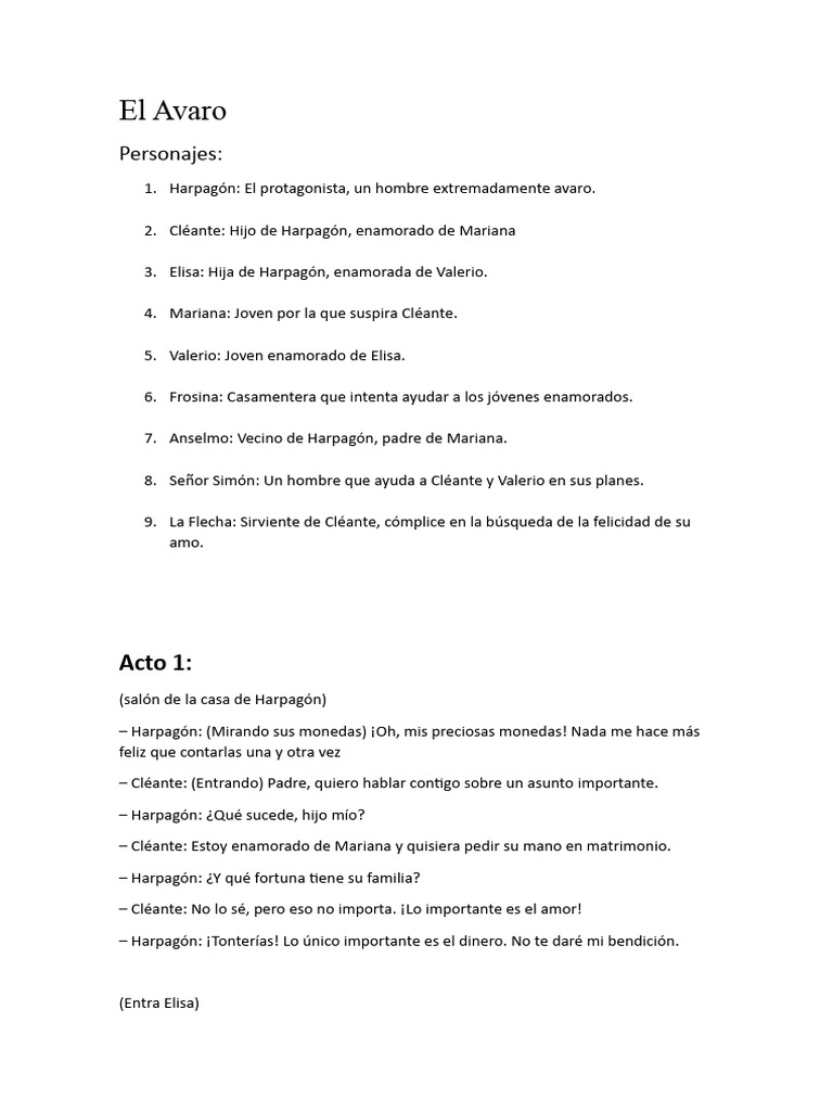 El Avaro: Amor vs Avaricia | PDF | Novela negra, policíaca y suspenso ...