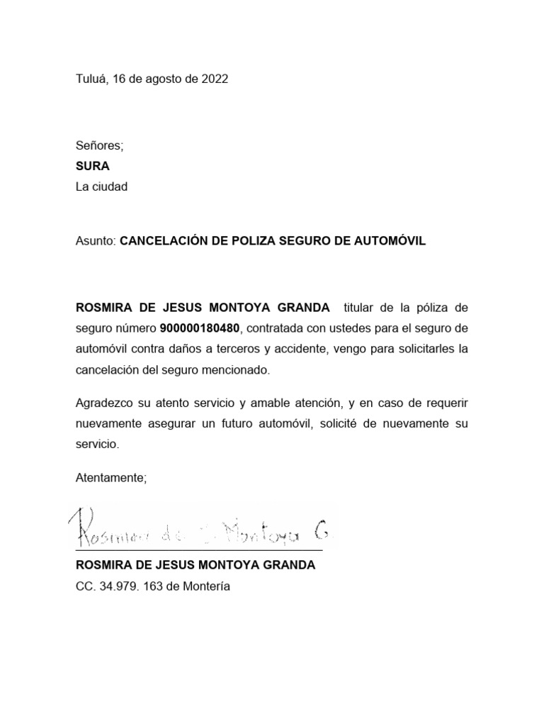 Solicitud de Cancelación de Póliza de Auto | PDF | Finanzas y dinero