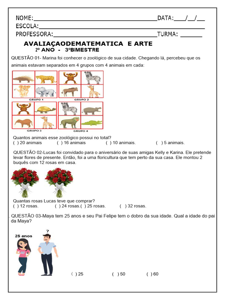 Avaliação De Matemática 2 Ano Pdf