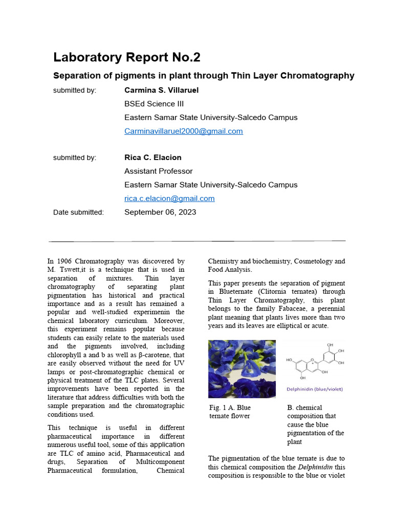 Separation of Blue Ternate Pigments via TLC | PDF | Thin Layer ...