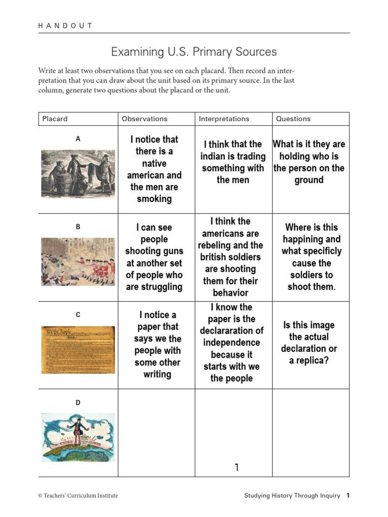 Examining U.S. Primary Sources | PDF