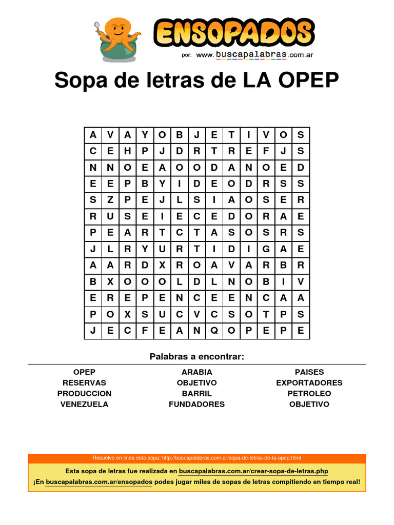 Sopa-De-Letras-De-La-Opep 4 Año. | PDF