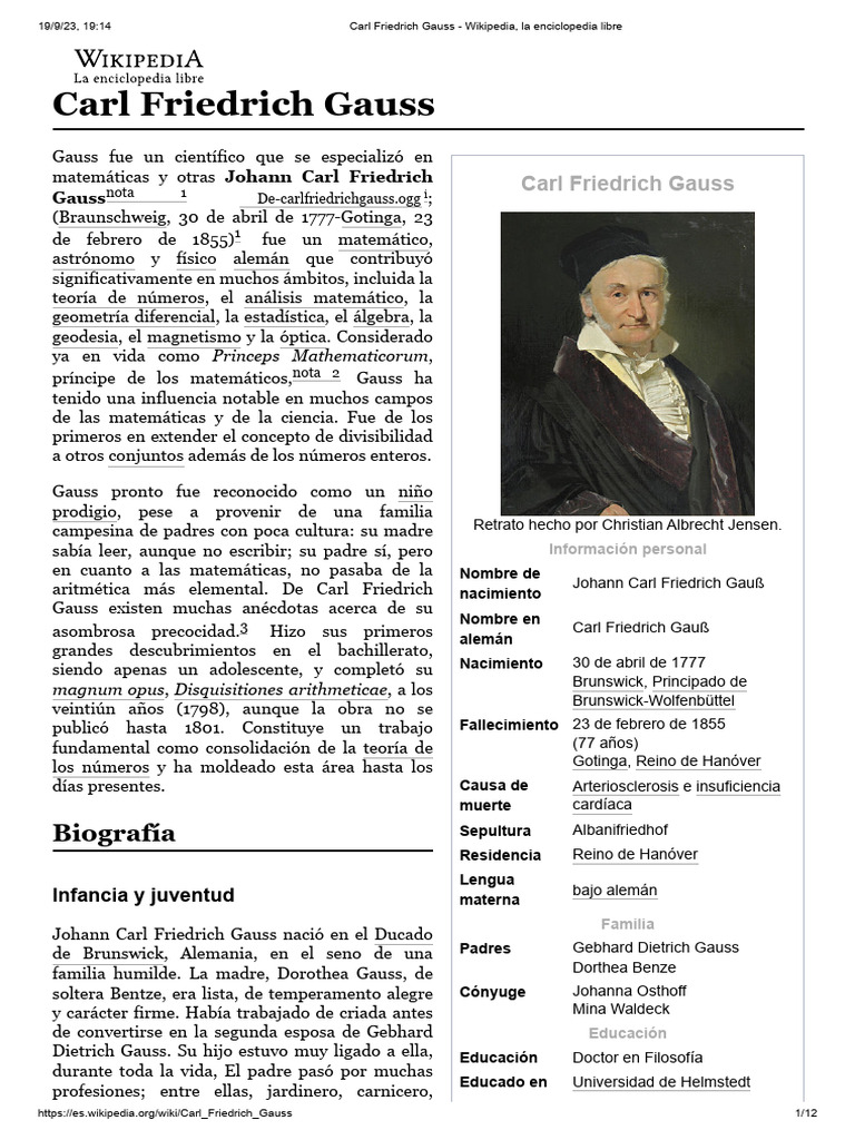 Carl Friedrich Gauss | PDF | Matemáticas