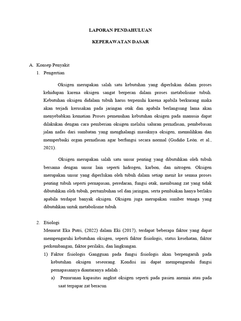 Laporan Pendahuluan Kebutuhan Oksigenasi | PDF