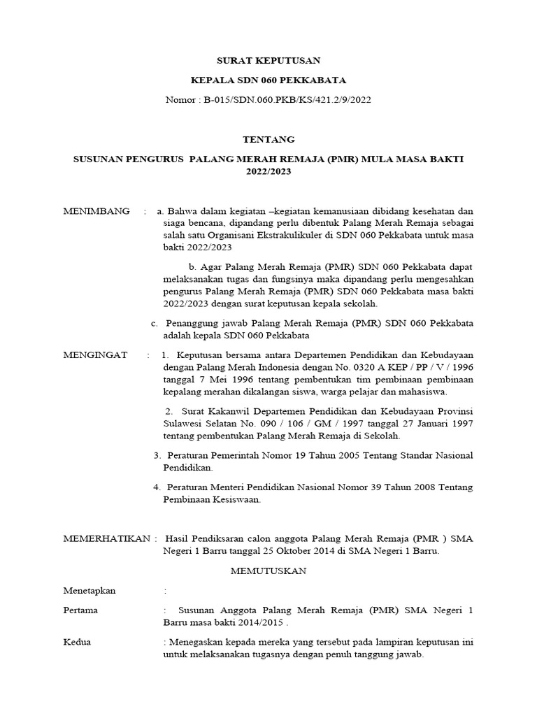 SK Pengurus PMR SDN 060 Pekkabata 2022/2023 | PDF