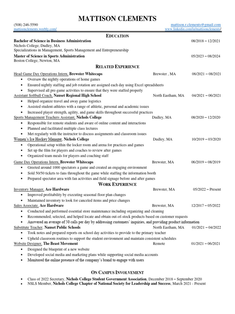 Mattison Clements Resume | PDF | Business Economics | Marketing
