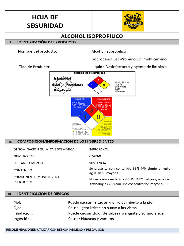 Hds Alcohol Isopropilico | PDF
