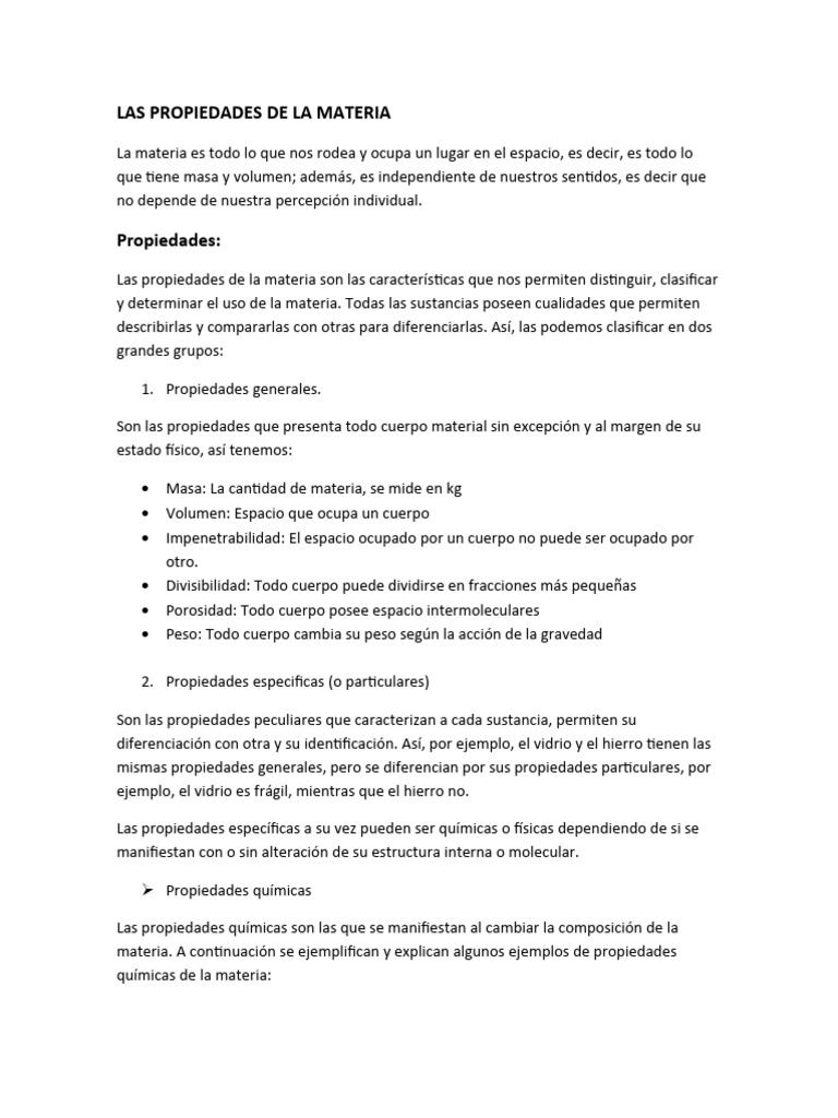 Propiedades de la Materia Explicadas | PDF | Importar | Química