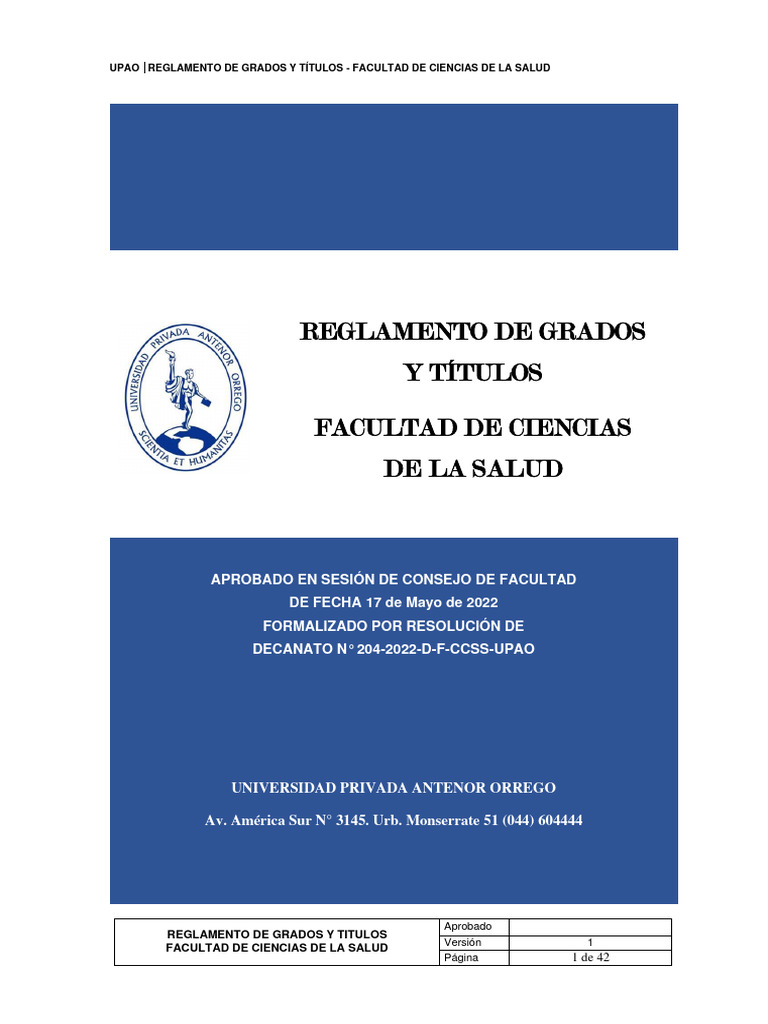 Actual 2022 - Reglamento de Grados y Titulos FCCSS | PDF | Titulo academico | Partería