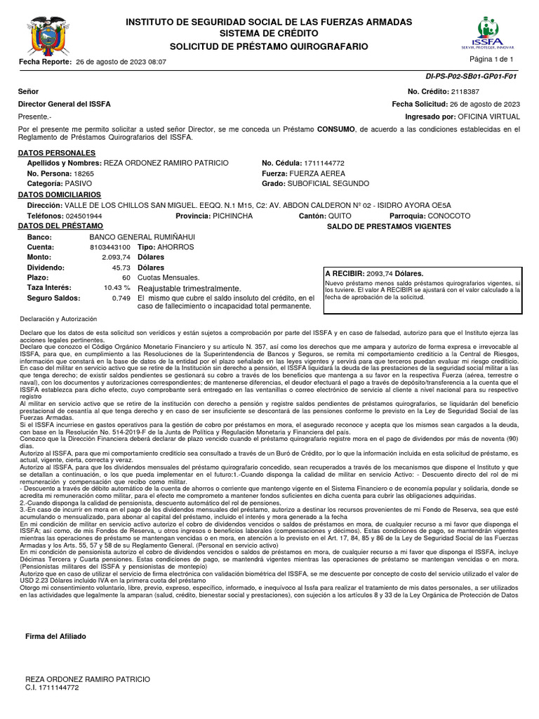 Prestamo Issfa | PDF | Pensión | Pagos