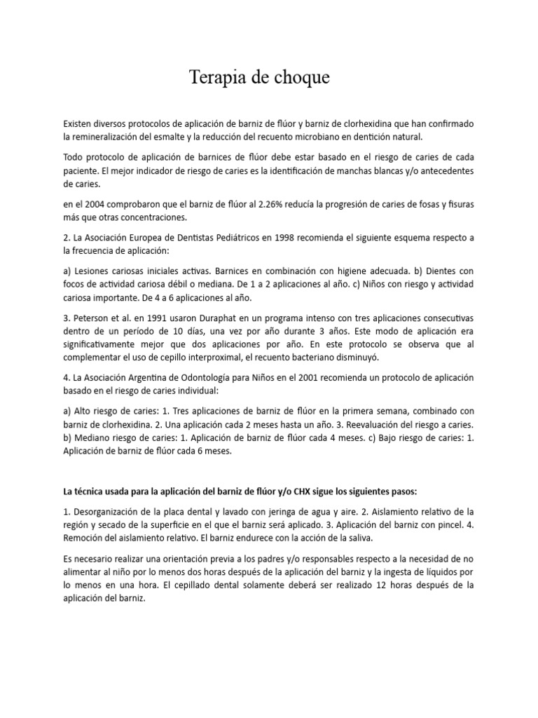Protocolo de Terapia de Choque Dental | PDF | Odontología | Barniz