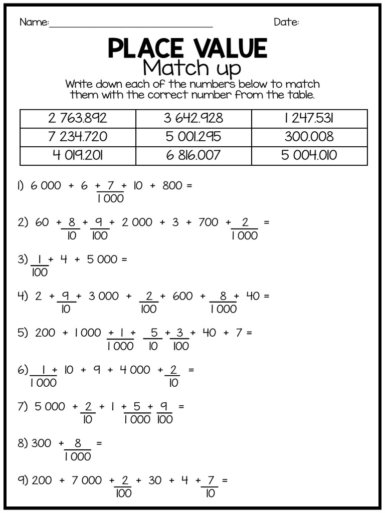 Decimal Place Value Worksheet - Student | PDF | Mathematics ...