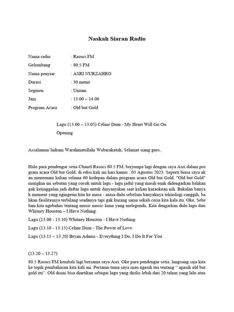 Naskah Siaran Radio "Old but Gold" | PDF | Seni