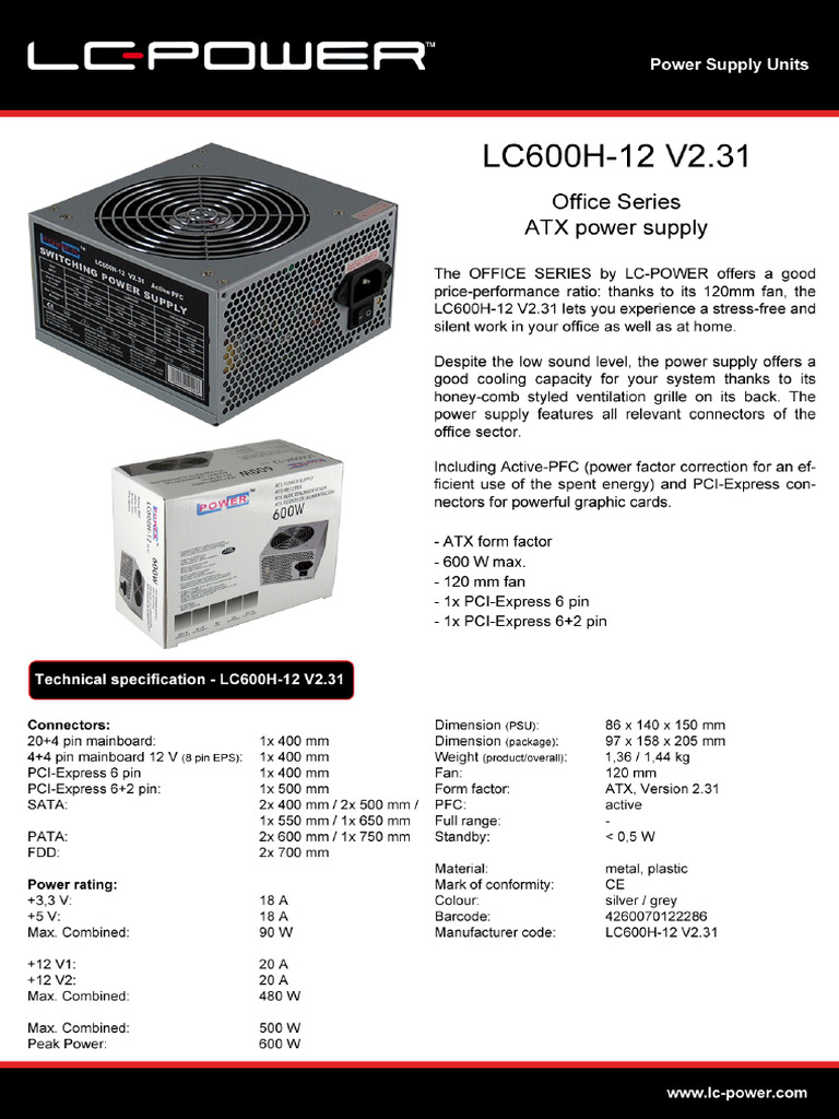 LC-Power LC600H-12 V2.31 datasheet (2022.) | PDF