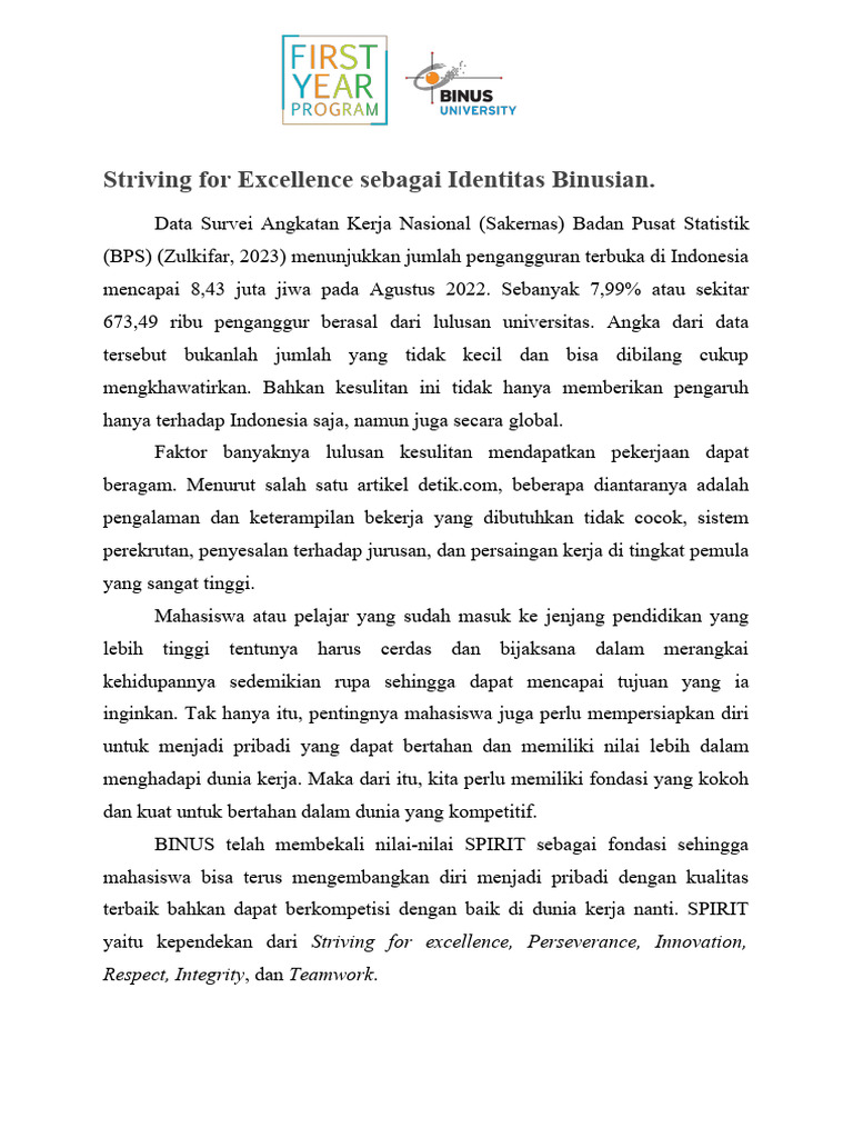 Striving for Excellence: Identitas Binusian | PDF