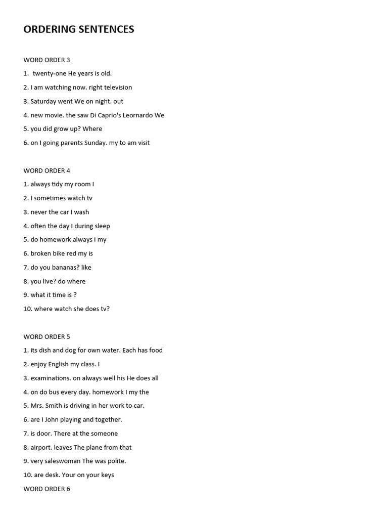 Sentence Structure Practice | PDF