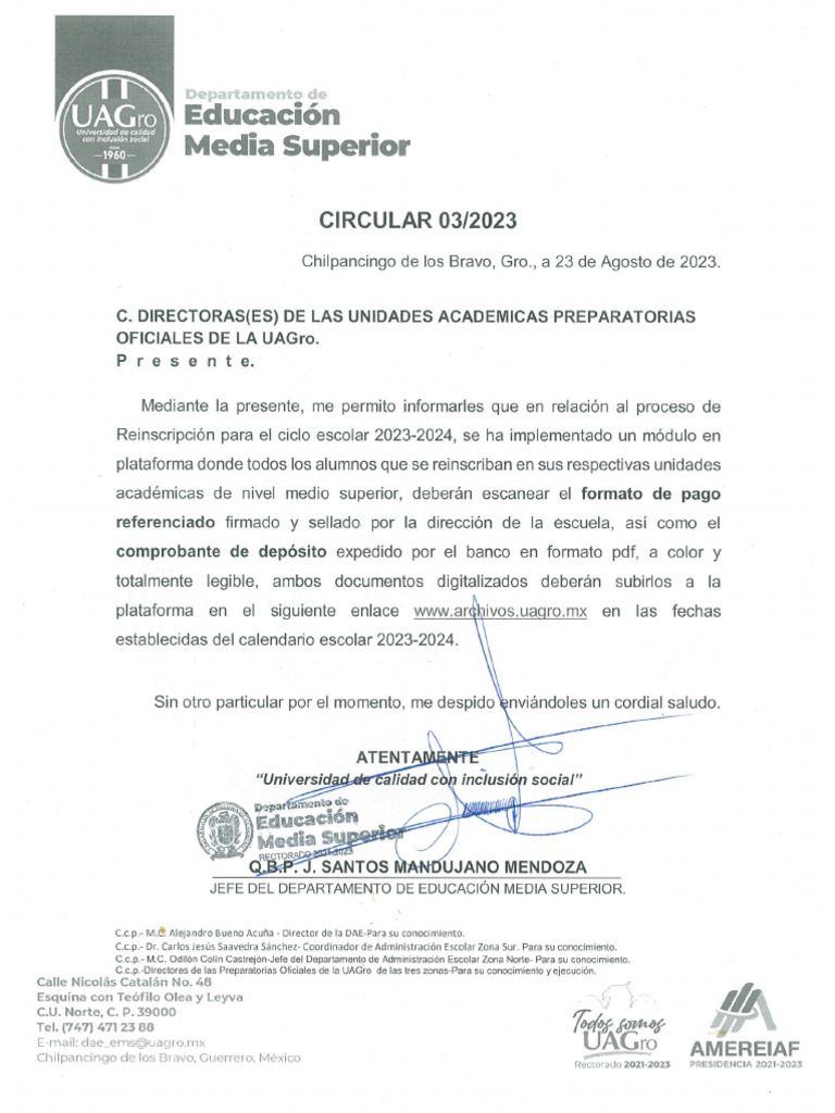 Circular 03 Reinscripción. | PDF
