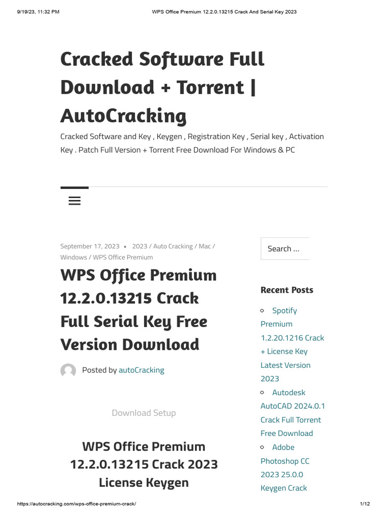 WPS Office Premium 12.2.0.13215 Crack and Serial Key 2023 | PDF | Microsoft Office | Computing