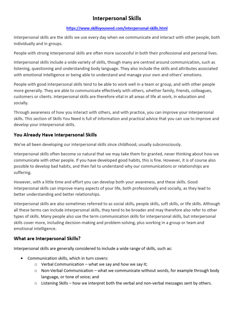 Interpersonal Skills | Download Free PDF | Interpersonal Communication | Communication