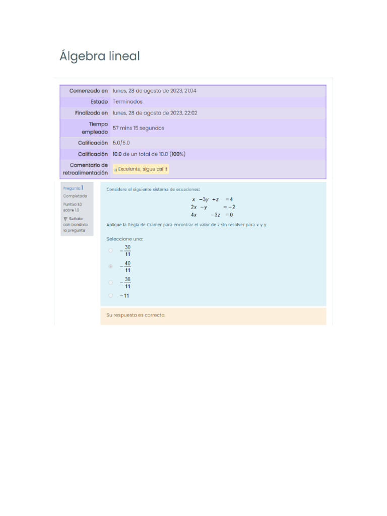Semana 1 Examen Álgebra Lineal | PDF Semana 1 Examen Álgebra Lineal | PDF