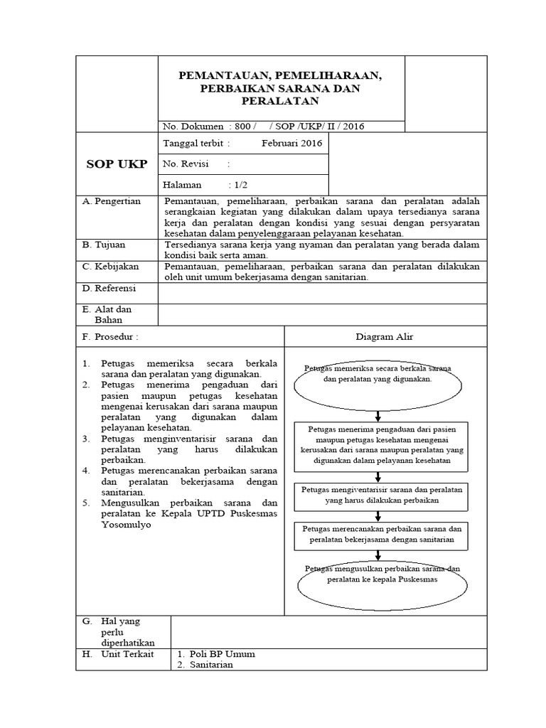 Sop Pemantauan, Pemeliharaan Perbaikan Sarana Dan Peralatan | PDF